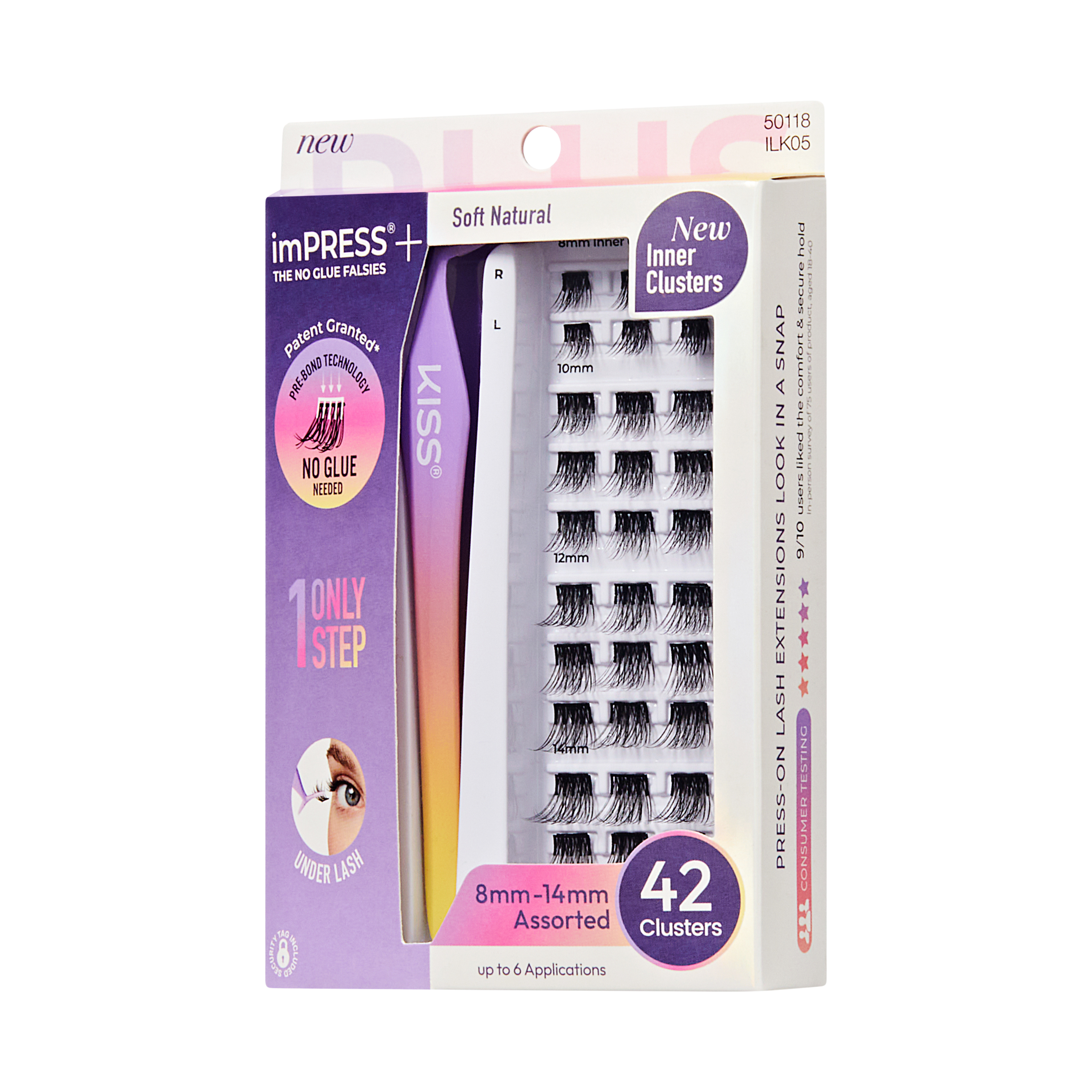 Impress+ Press On Self Adhesive Eyelashes, 42 Lash Clusters - Soft Nat ...